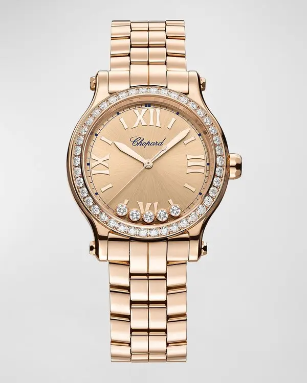 Chopard Happy Sport 33mm 18k Rose Gold Diamond Bracelet Watch - 15 Rose Gold | Editorialist